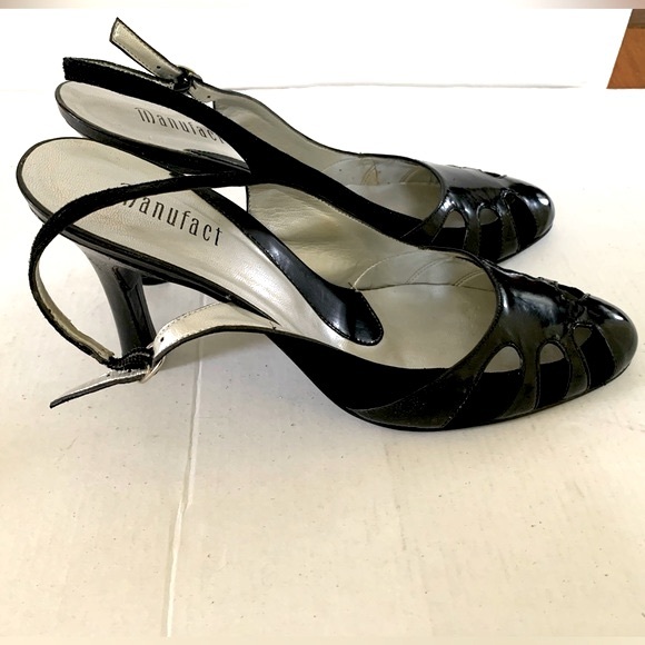 Manufact | Shoes | Italian Black Patent Leather Slingback Shoes Nice ...
